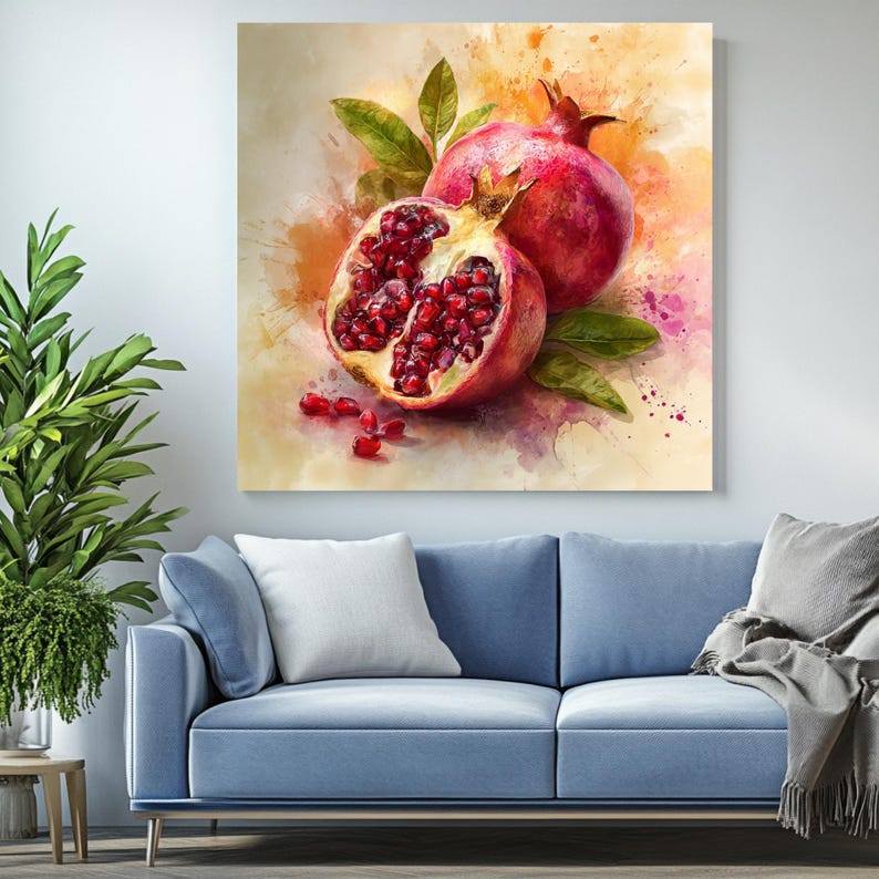 Pomegranate Wall Art, Canvas or Poster, Fruit Painting, Kitchen Dining ...
