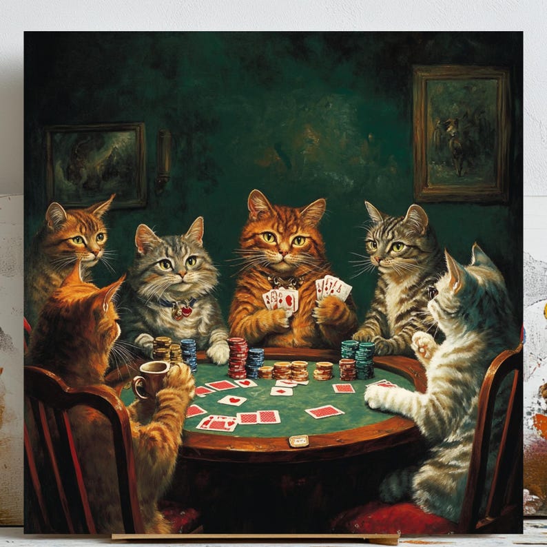 Cats Poker Wall Art, Canvas or Poster, Poker Room Decor, Cat Wall Decor ...
