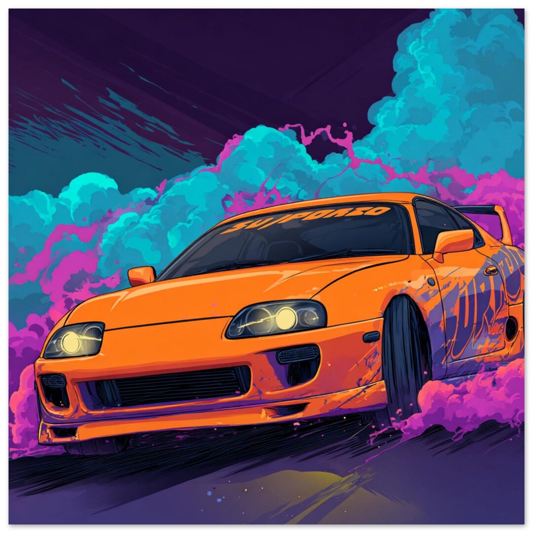 Orange JDM Wall Art, Canvas or Poster, Sports Car Drifting Print ...