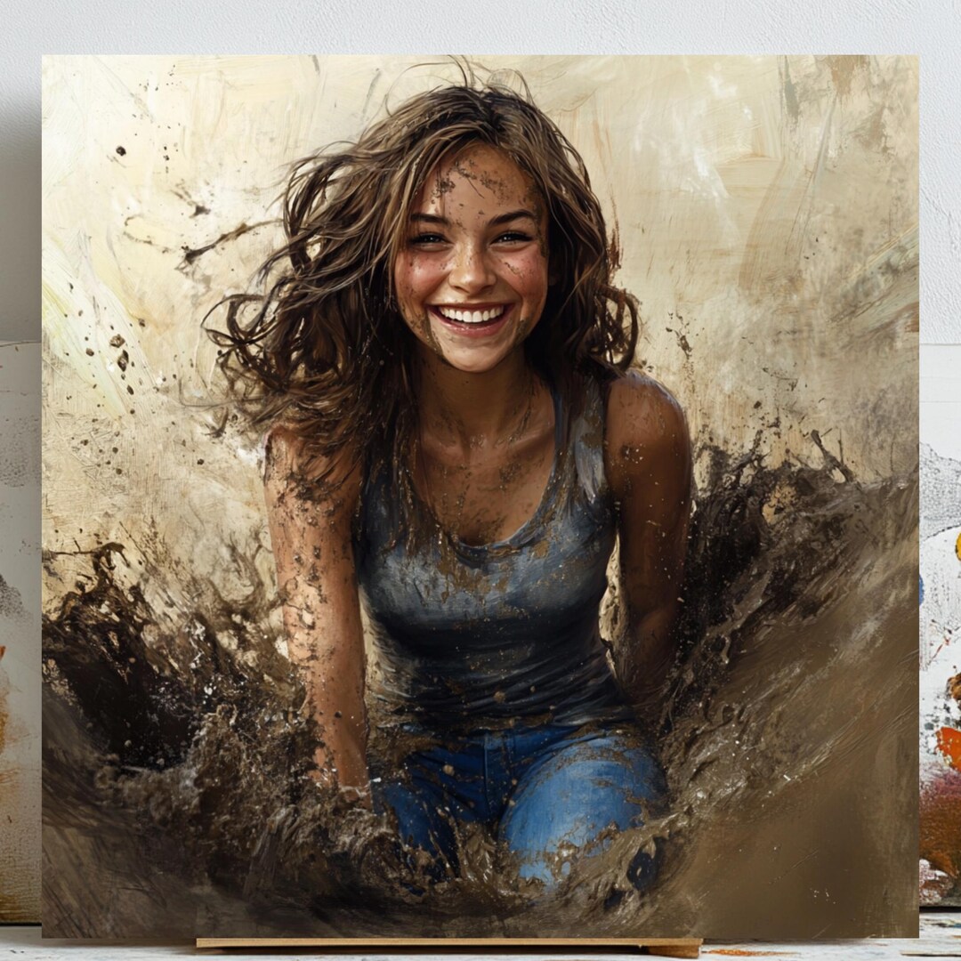 Woman in Mud Splash, Canvas or Poster, Energetic Portrait, Contemporary ...