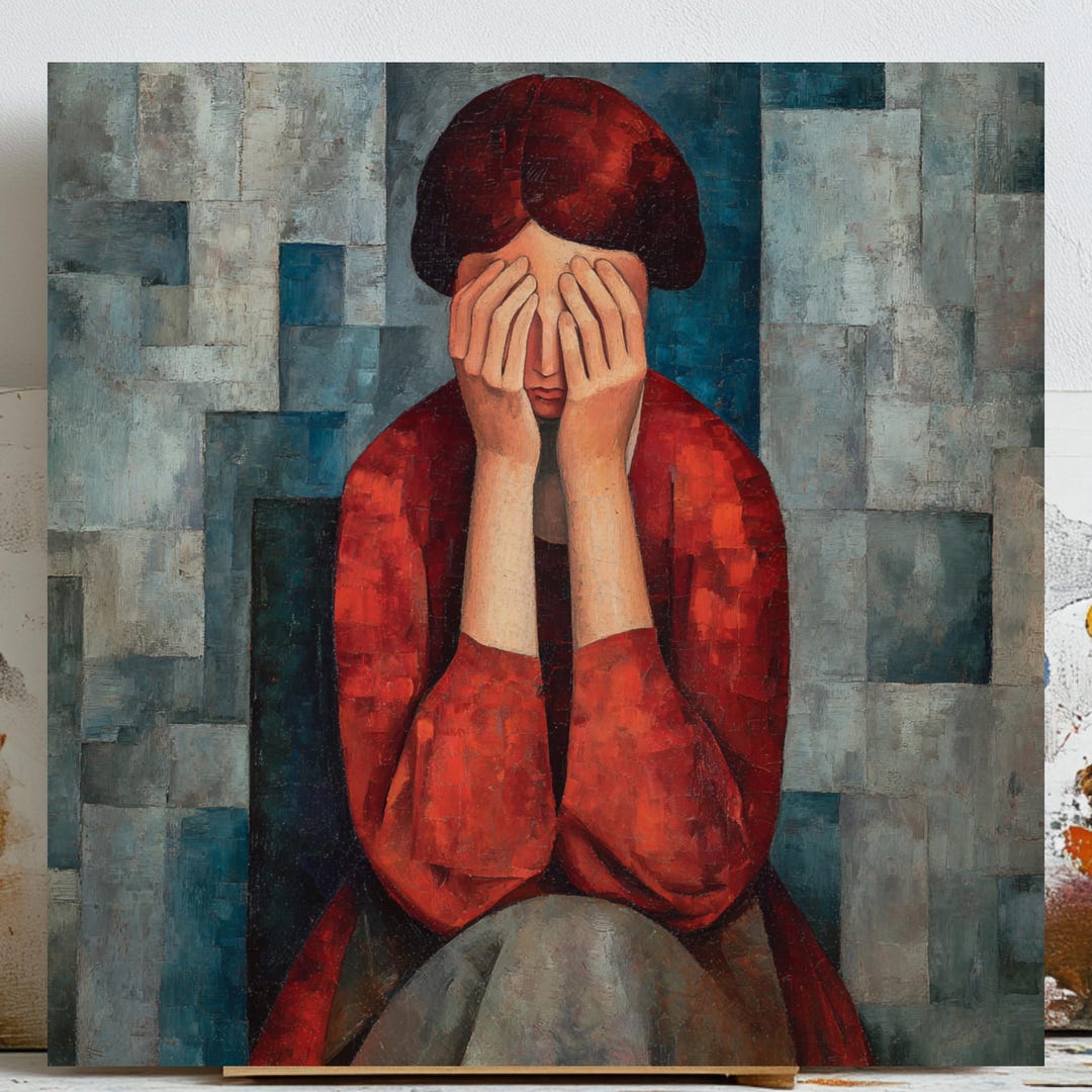 Abstract Woman in Red Dress, Canvas or Poster, Sad Woman Wall Art ...