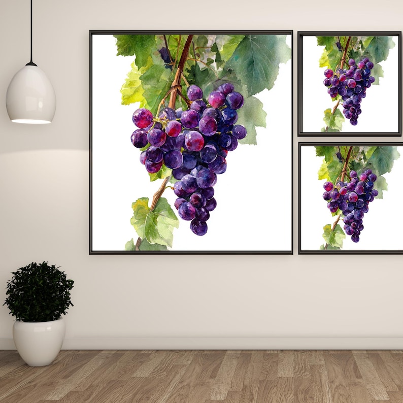 Grapes Wall Art, Canvas or Poster, Kitchen Decor, Dining Room Decor ...