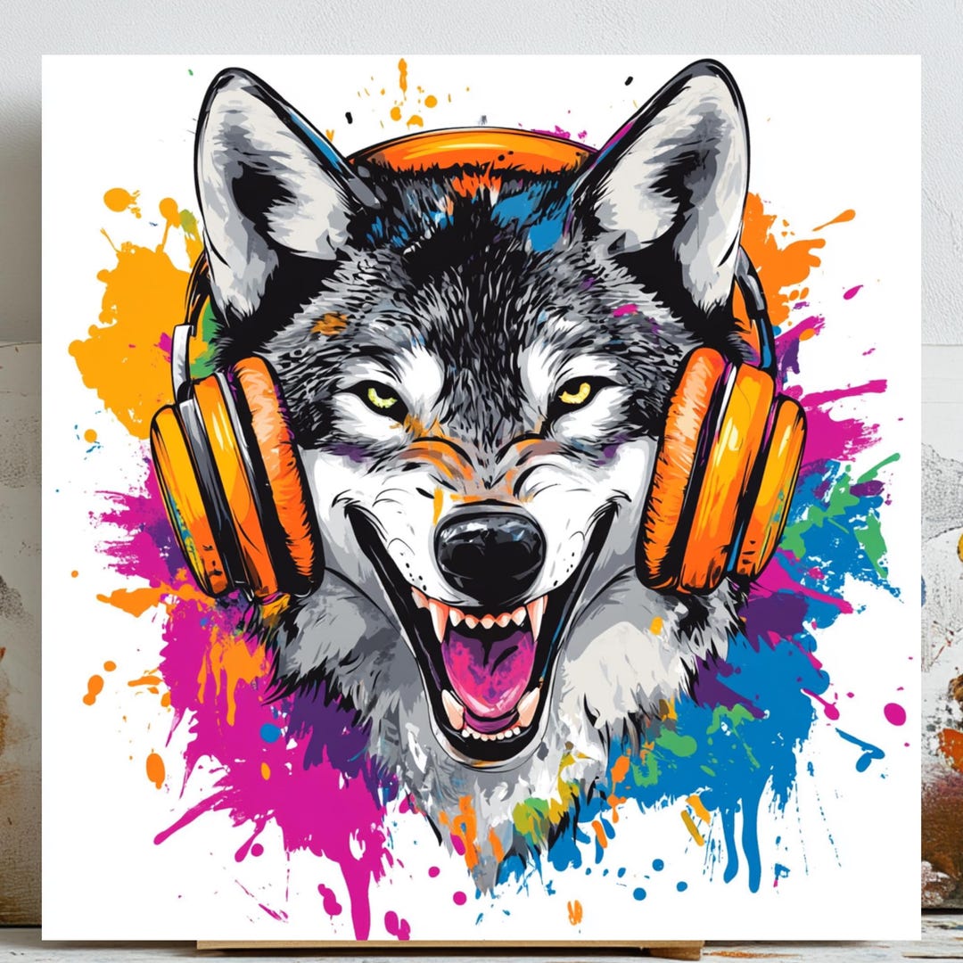 Electro Wolf Splash Art, Canvas or Poster, Pop Street Animal Decor ...