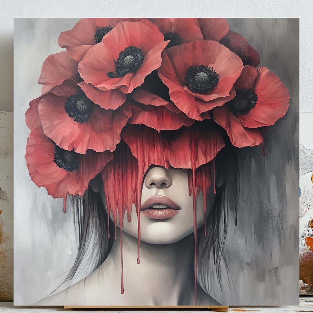 Red Poppy Woman Portrait: Surreal Fashion Illustration (digital Wall ...