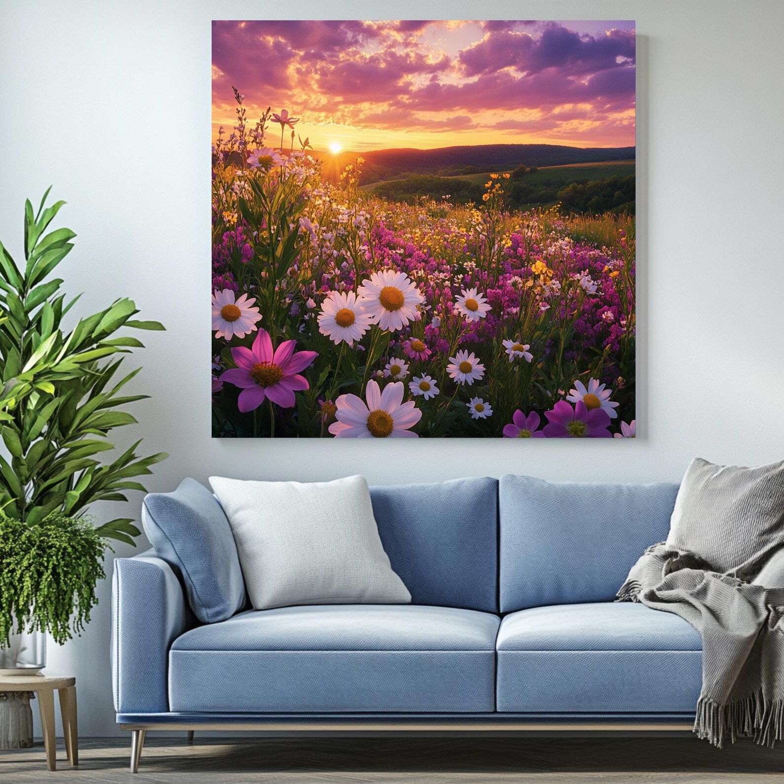 Flower Landscape Wall Art, Poster or Canvas, Summer Landscape Art ...