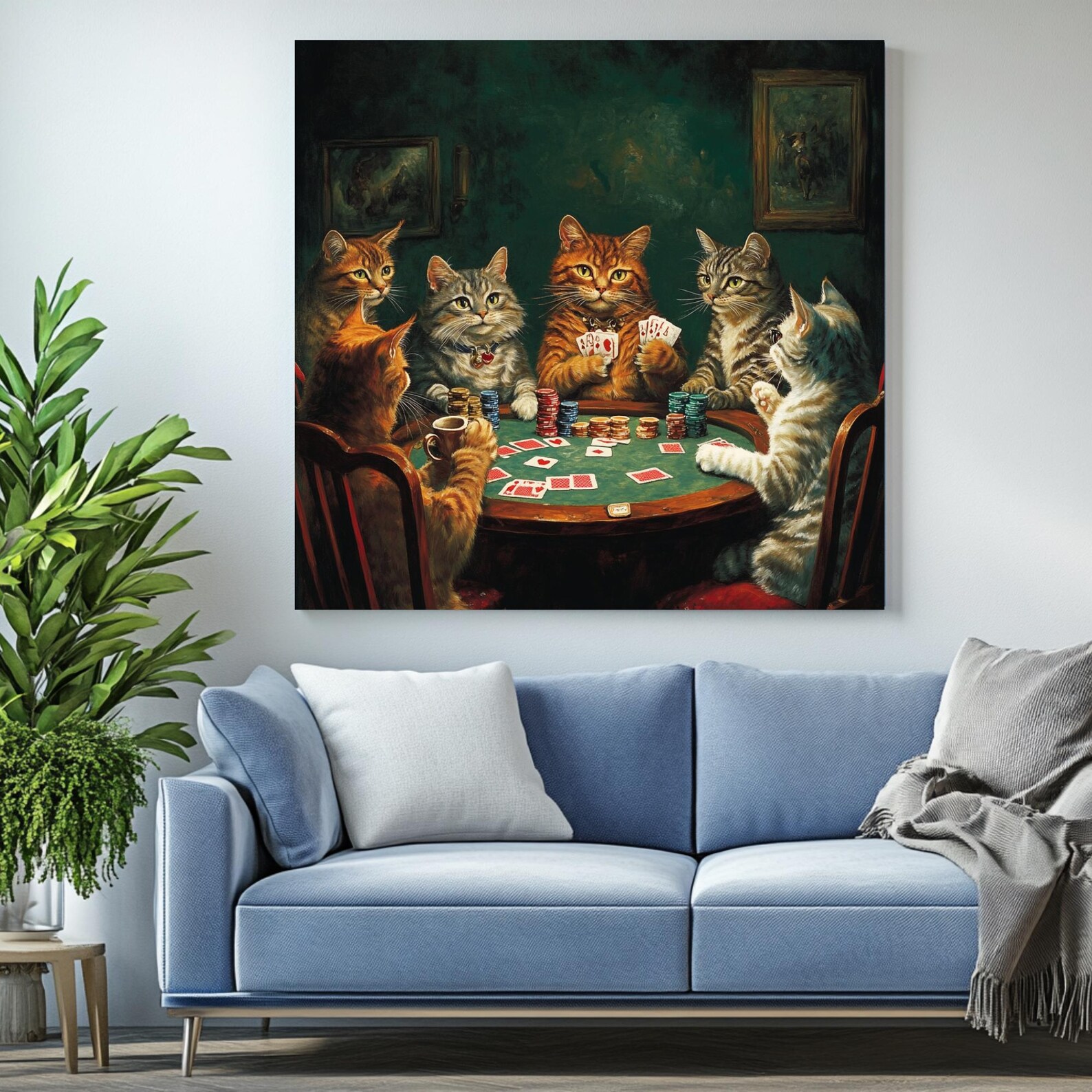 Cats Poker Wall Art, Canvas or Poster, Poker Room Decor, Cat Wall Decor ...