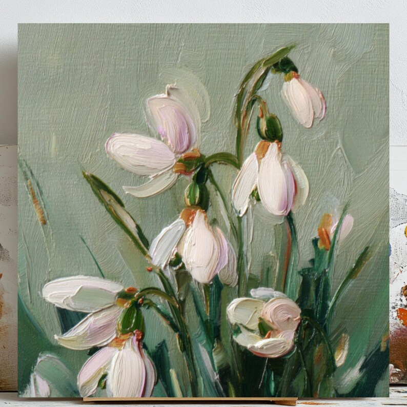 Snowdrop Flowers Wall Art, Canvas or Poster, Floral Textured Decor ...