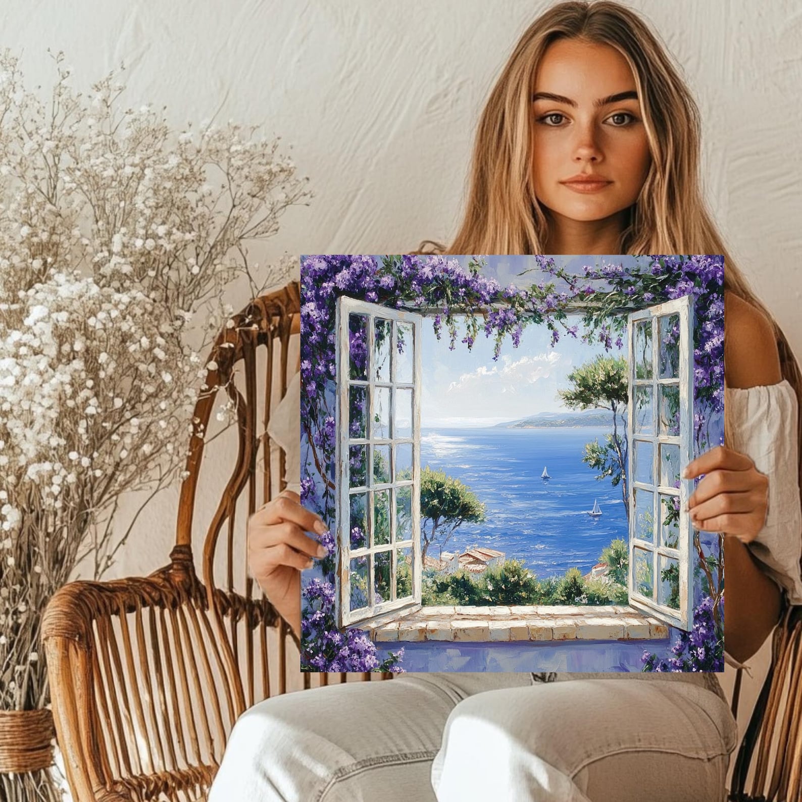 Floral Window Wall Art, Canvas or Poster, Open Window Wall Decor, Faux ...