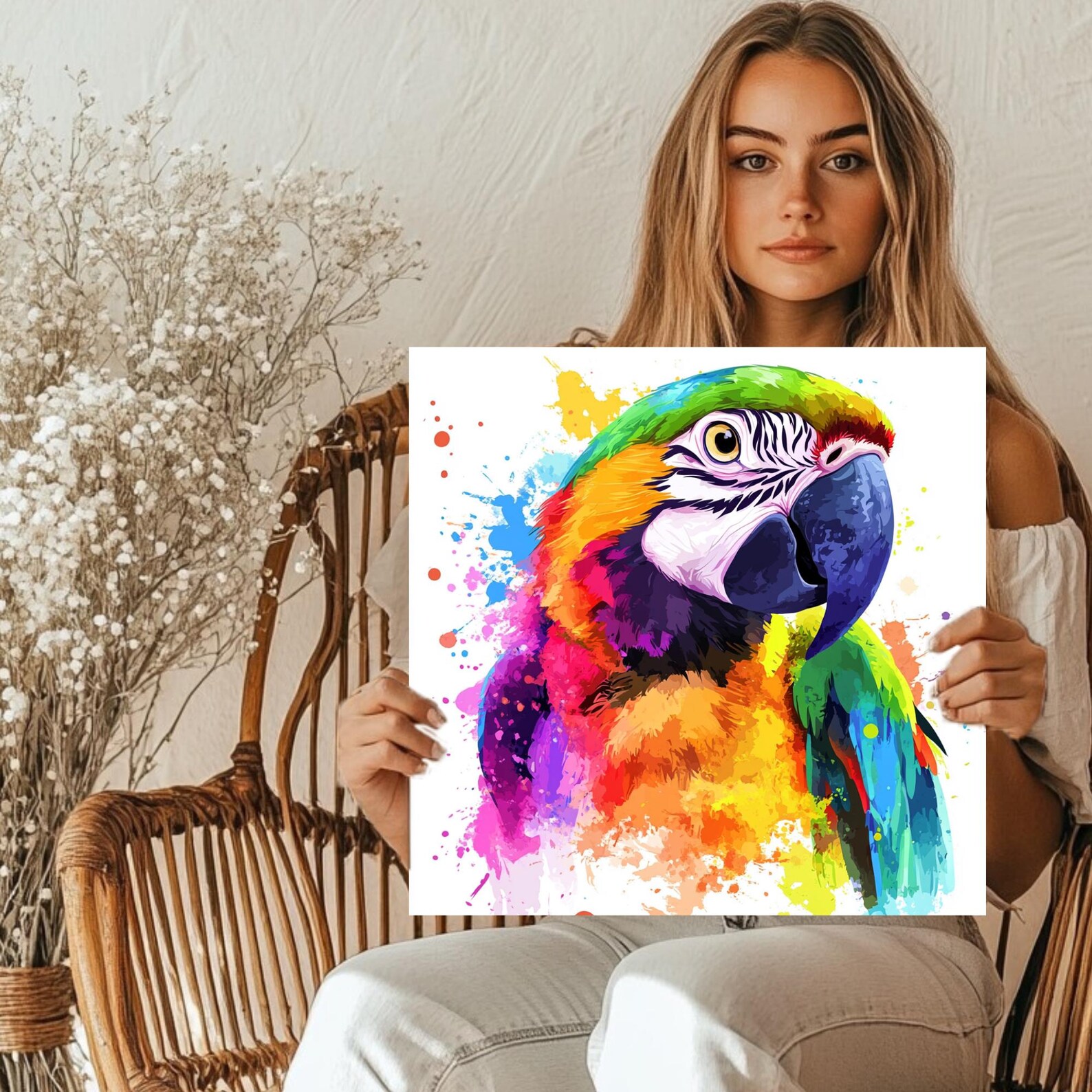 Colorful Parrot Wall Art, Poster or Canvas, Vibrant Macaw Print ...