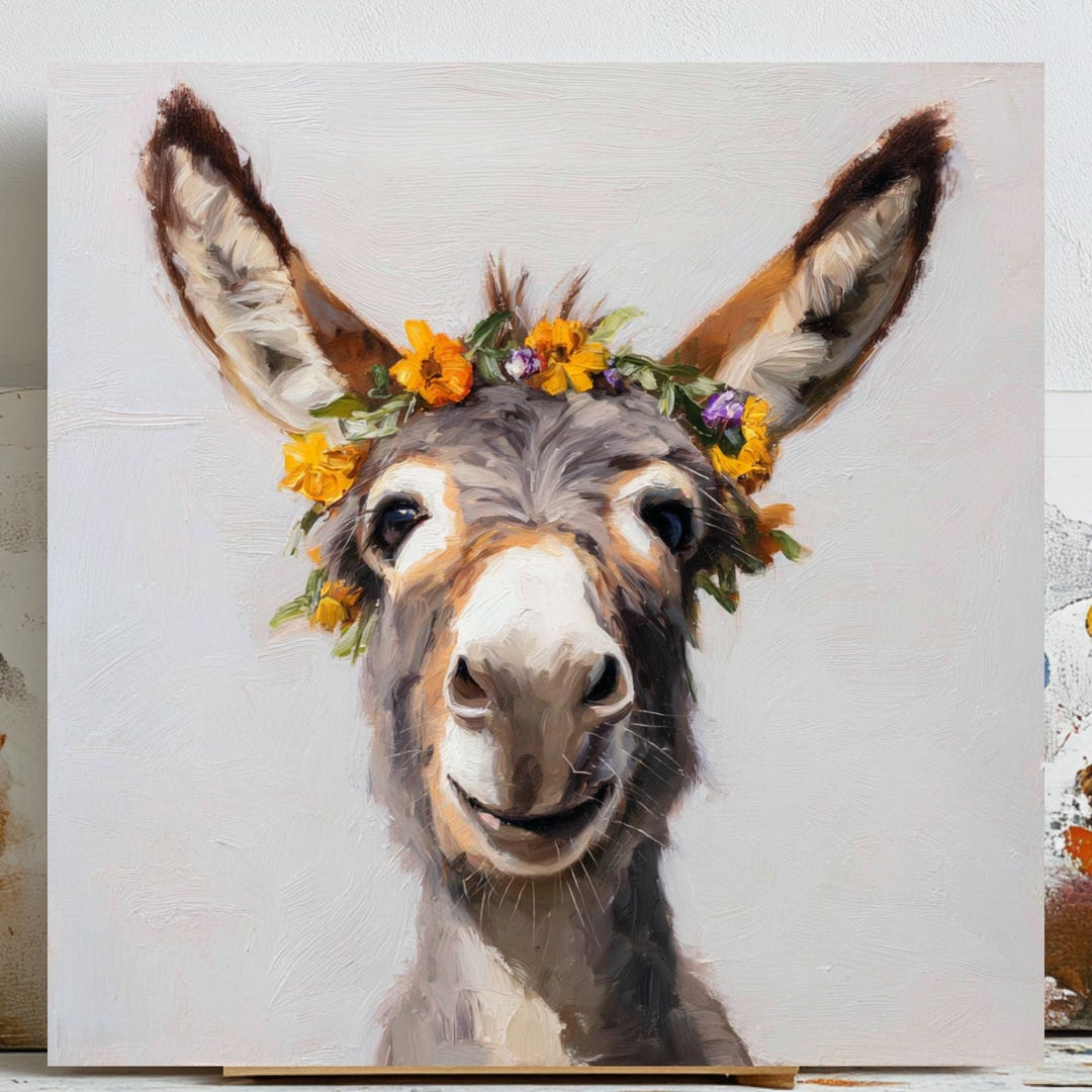 Flower Donkey Wall Art, Canvas or Poster, Rustic Farmhouse Wall Decor ...