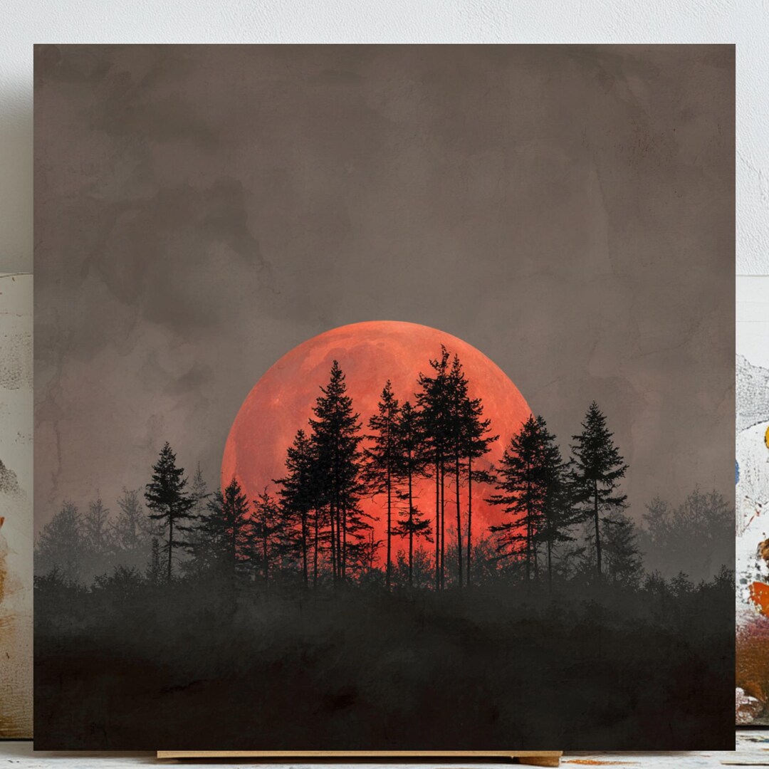 Moonrise Over Forest Wall Art, Canvas or Poster, Nature Wall Decor ...
