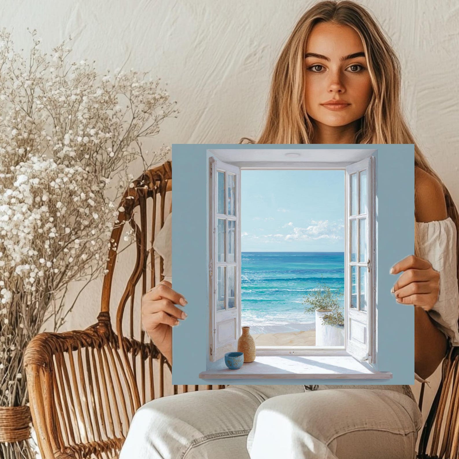 Open Window Wall Art, Canvas or Poster, Mediterranean Window View Print ...