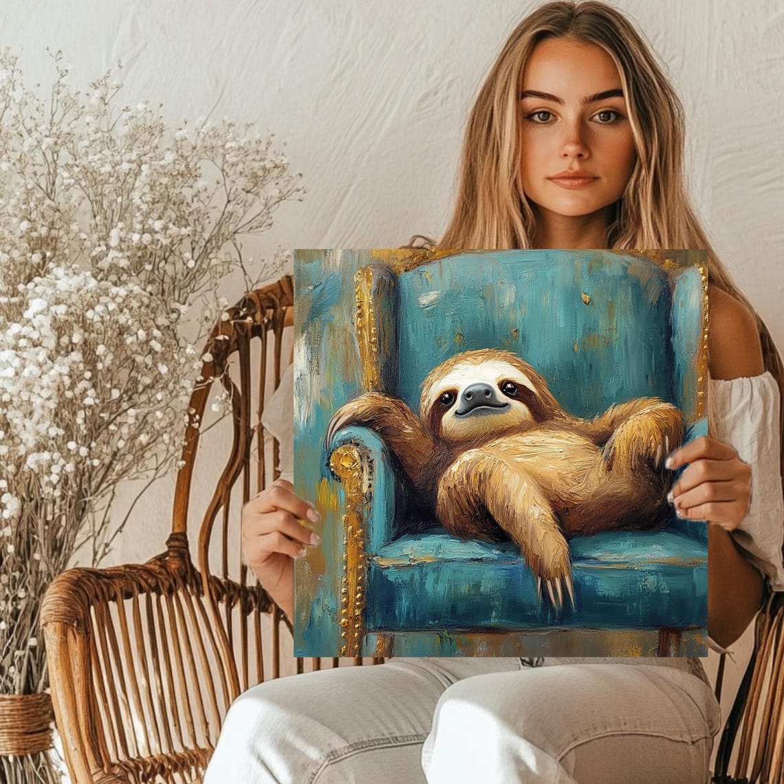 Sloth Wall Decor, Canvas or Poster, Animal Art, Whimsical Wildlife ...