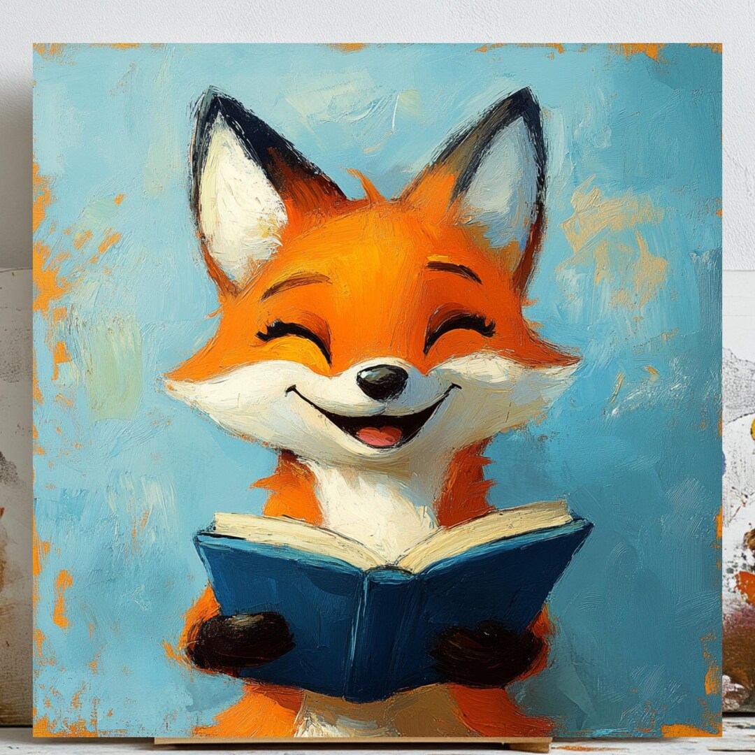 Reading Fox Wall Art, Canvas or Poster, Unique Wall Decor, Kids Room ...