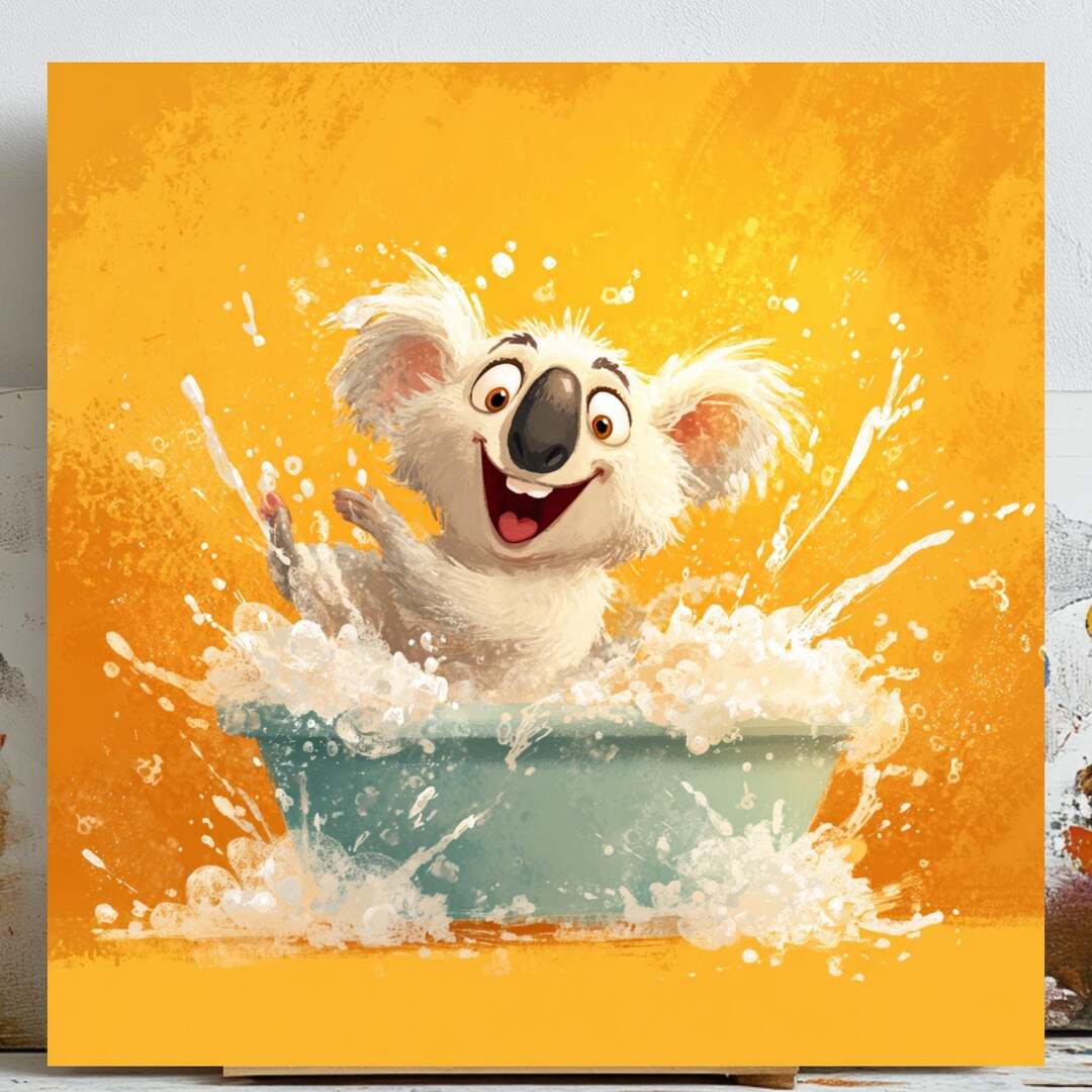Bubbly Koala Bath Time Art, Canvas or Poster, Whimsical Contemporary ...