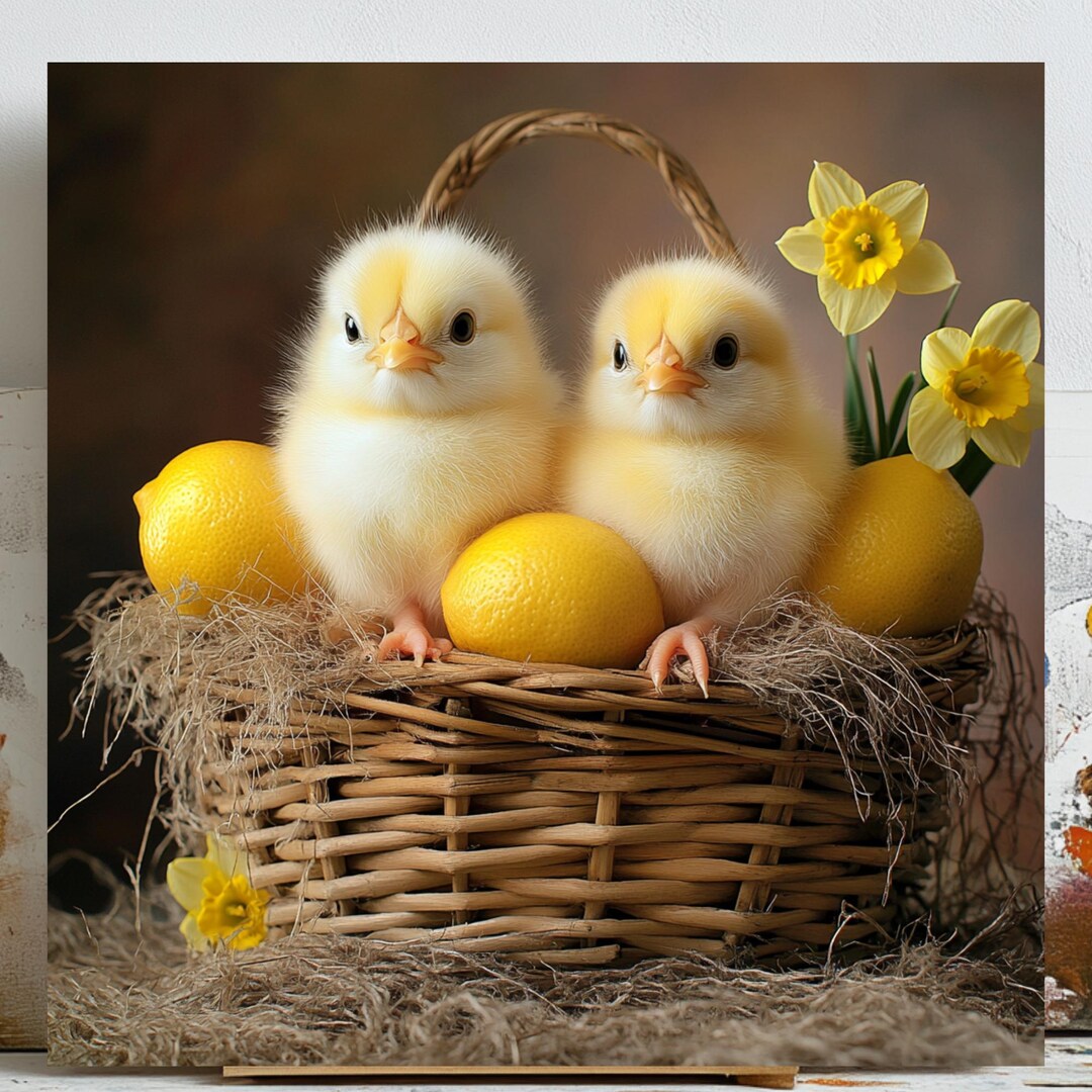 Baby Chicks in Basket, Canvas or Poster, Farmhouse Wall Art, Cute ...