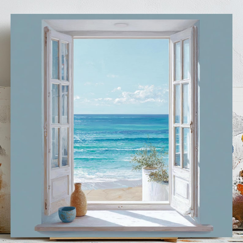 Open Window Wall Art, Canvas or Poster, Mediterranean Window View Print ...