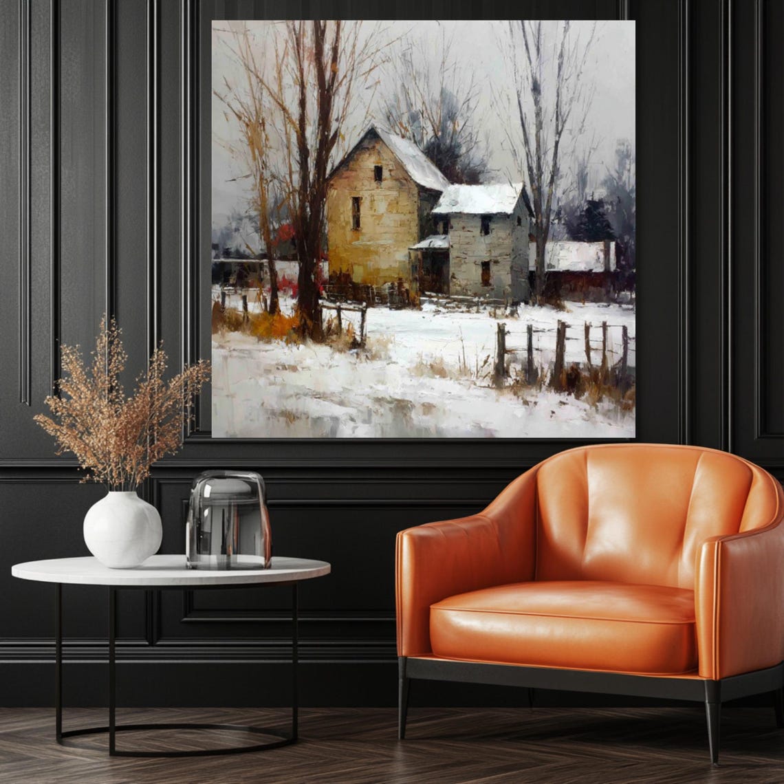 Winter Barn Print, Canvas or Poster, Rustic Country Decor, Living Room ...