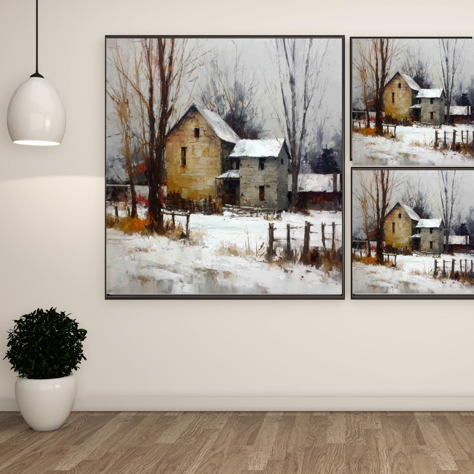 Winter Barn Print, Canvas or Poster, Rustic Country Decor, Living Room ...