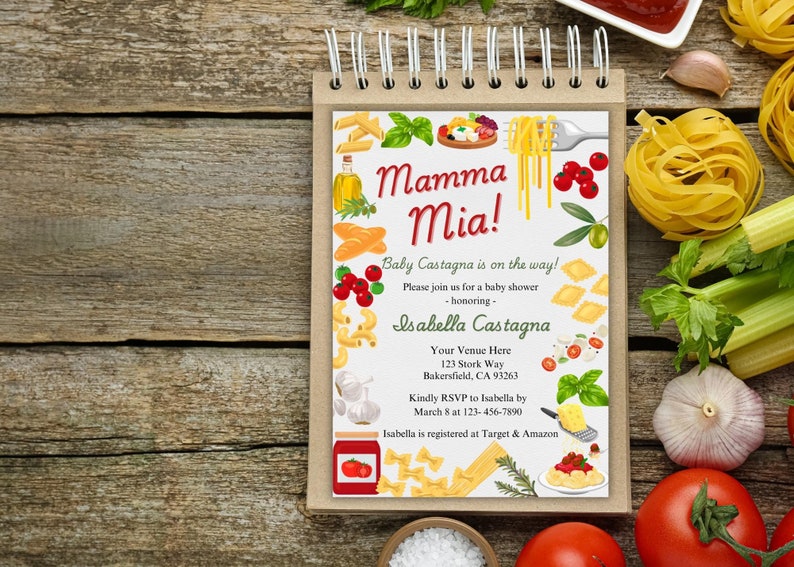 Editable Mamma Mia! Italian, Pasta Themed Baby Shower Invitation ...