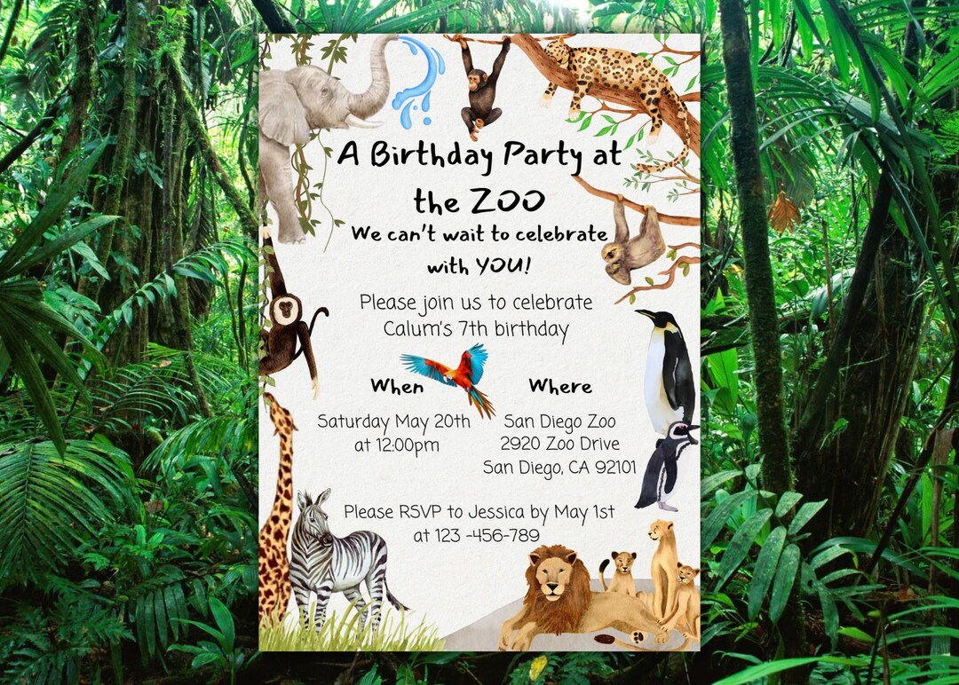 Zoo Animals Birthday Party Invitation Template (canva Editable) - Etsy