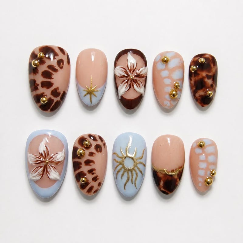 Blue Tortoise Nails - Etsy