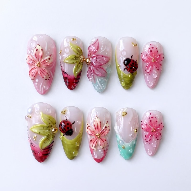 Lady Bug Nails Press On - Etsy