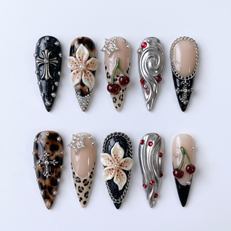 Leopard Cherry Nail - Etsy