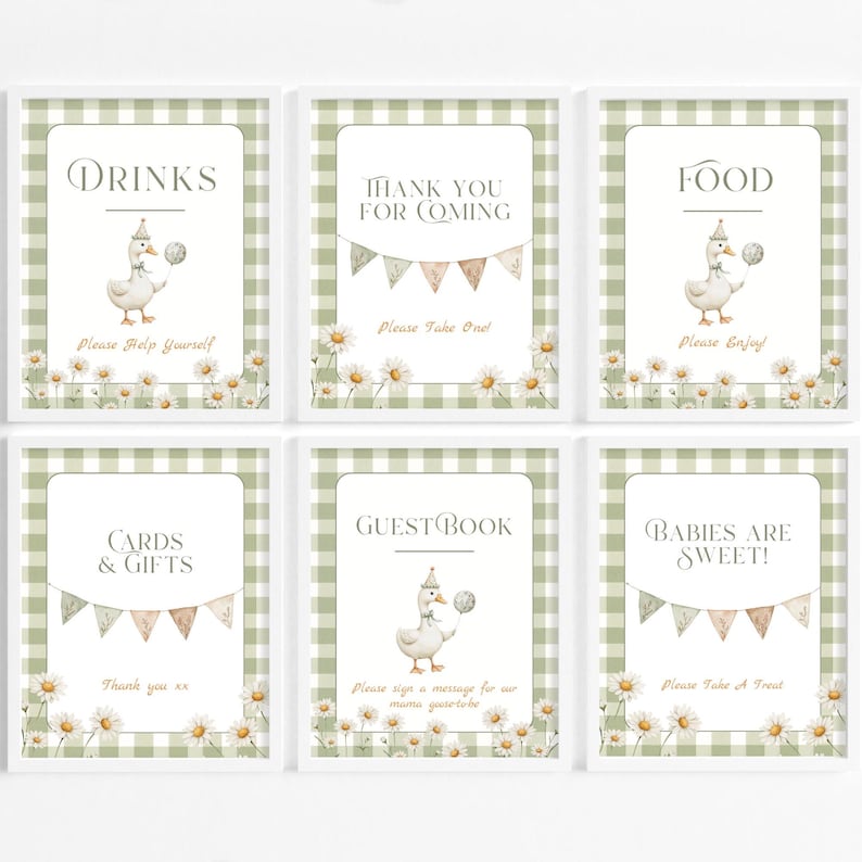 Gender Neutral Gingham Goose Baby Shower Sign Bundle for A Silly Little ...