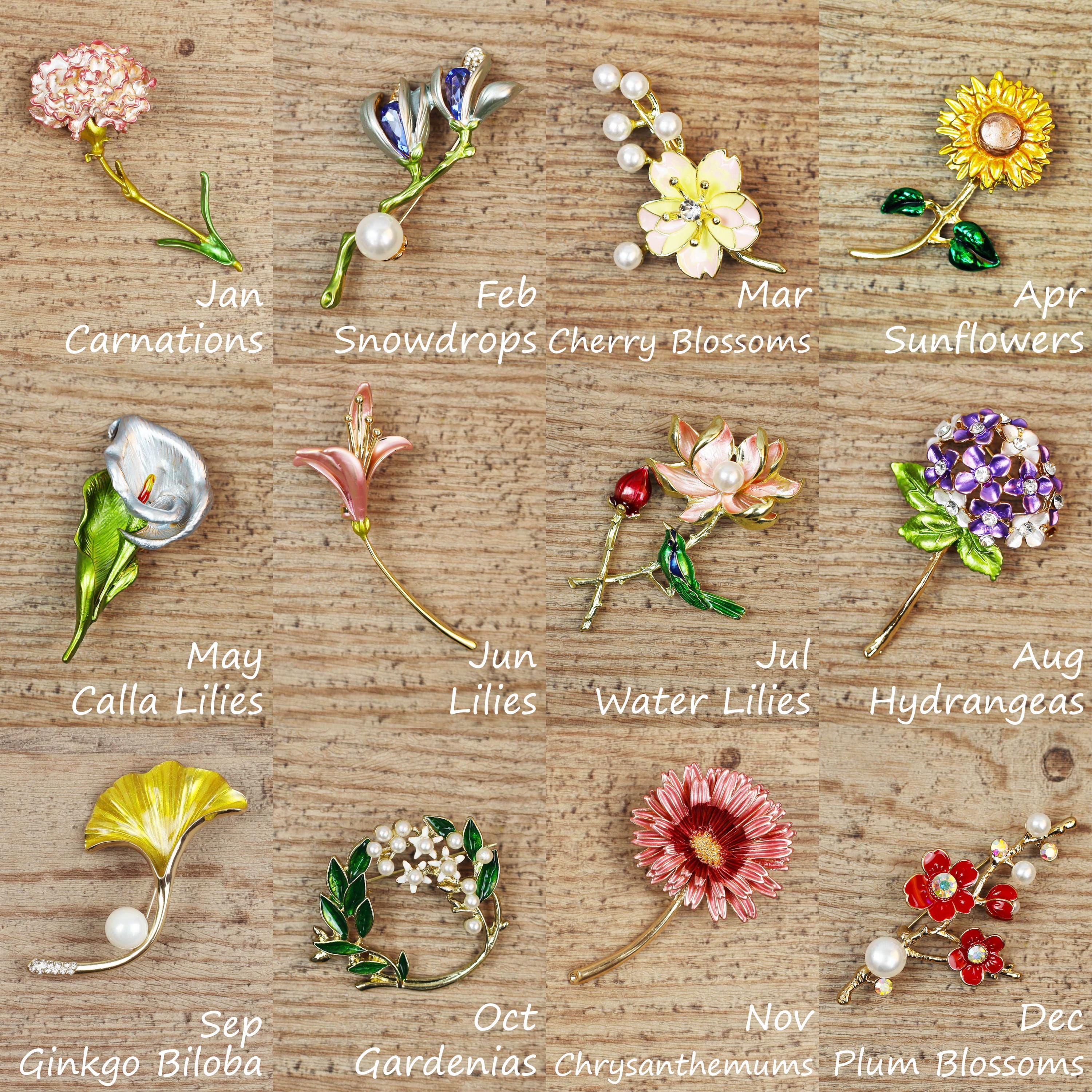 Flower Brooch, Birthday Flower Brooch, Personalized Birth Flower Pins ...