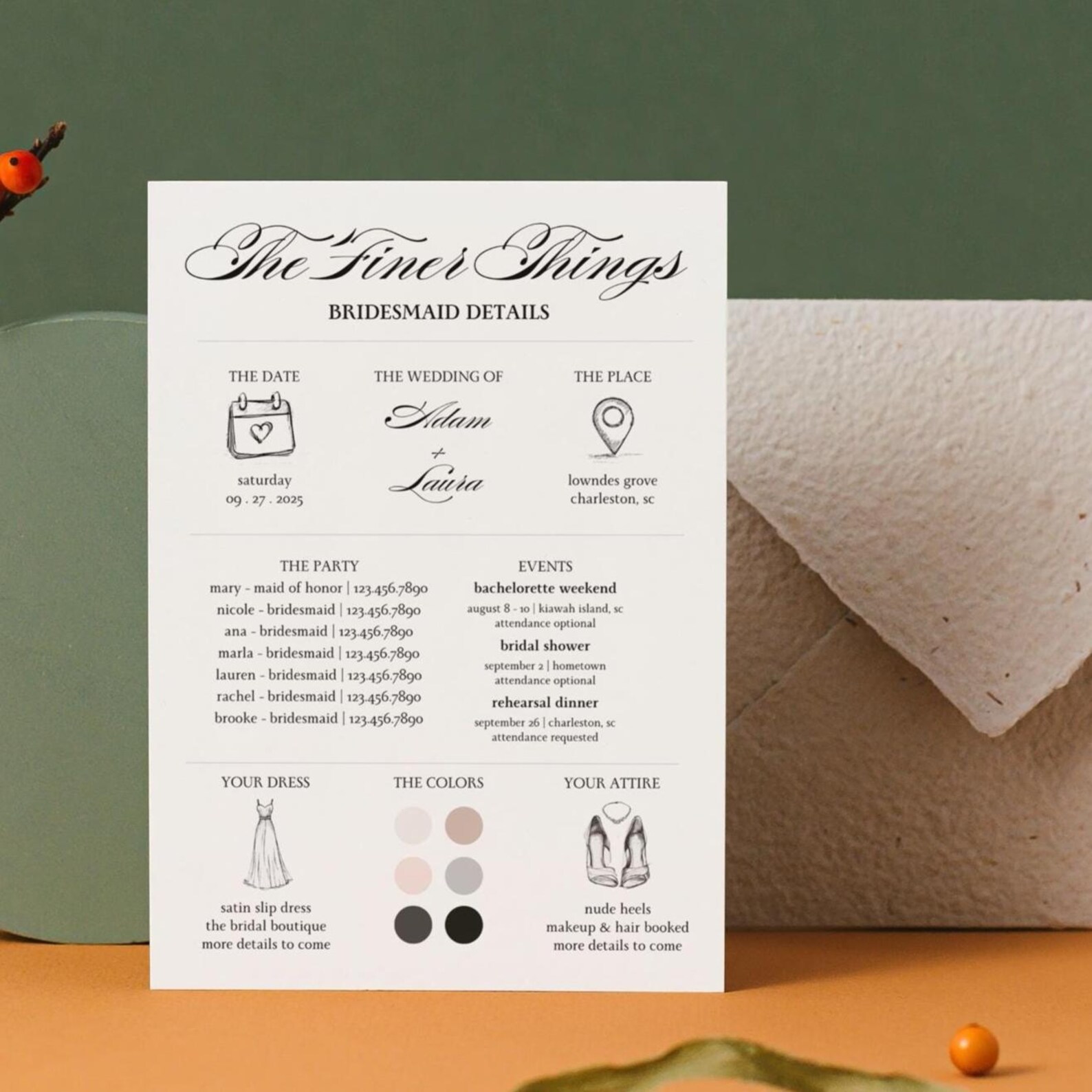 Bridal Party Info Card Template, Wedding Party Info Card, Bridesmaid ...