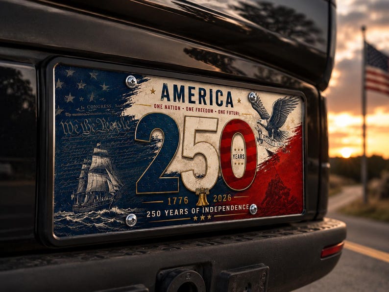 America 250th Anniversary Metal License Plate, Patriotic USA ...