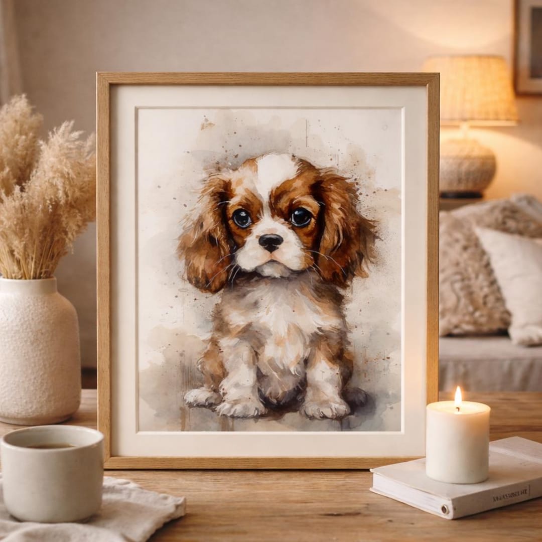 Watercolor Dog Print, Cavalier King Charles Spaniel Art, Puppy Portrait ...