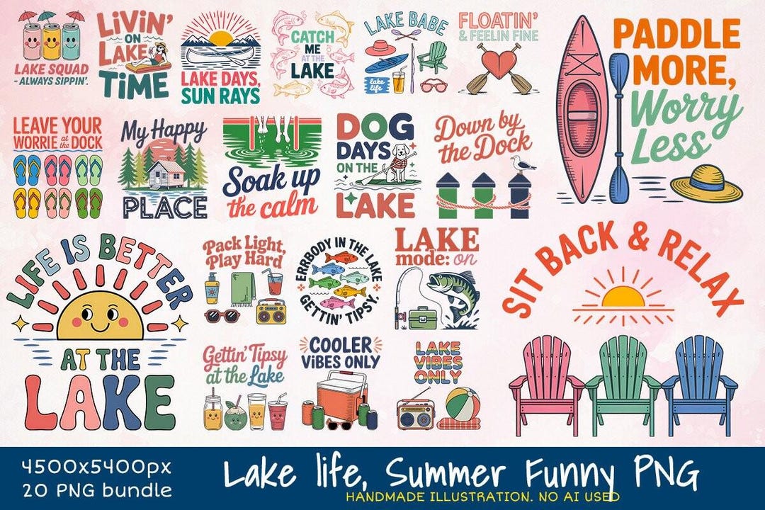 Lake Life, Summer Funny PNG Bundle - Etsy