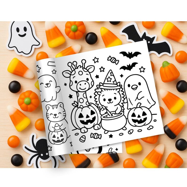 Halloween Coloring Pages PDF Cute Spooky Animal Art, Printable Coloring ...