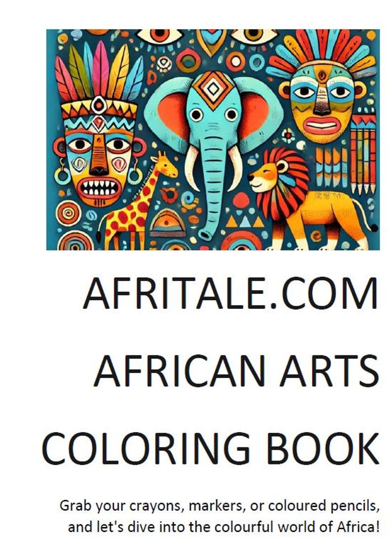 African Arts Colouring Book Printable Pages With Tribal Masks, Wildlife ...