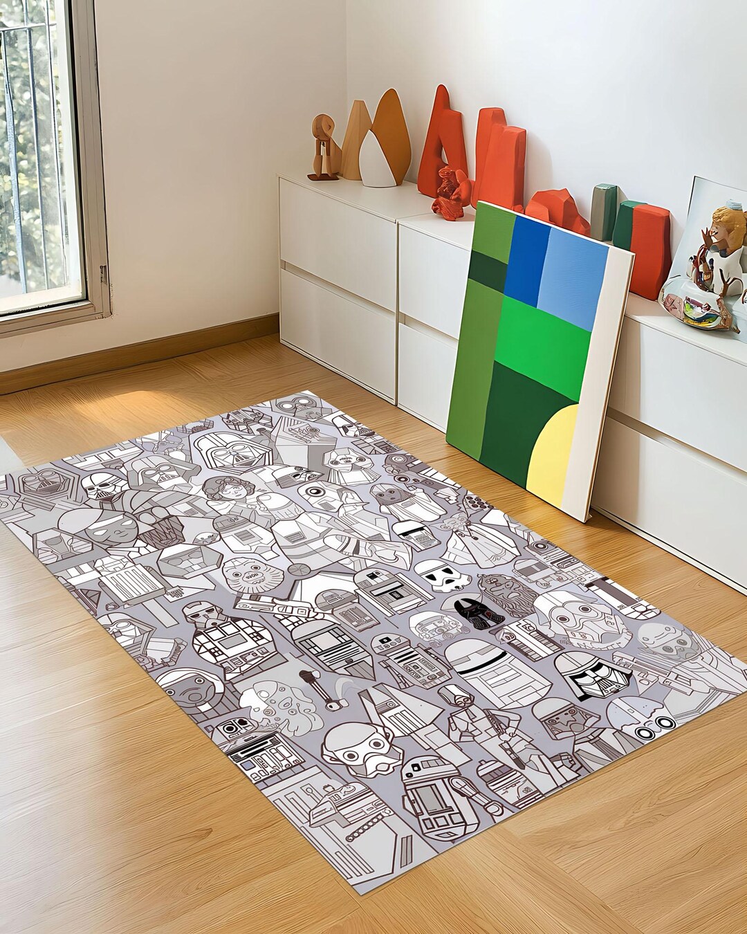Custom Robot Cartoon Rug - Washable Sci-fi Rug for Kids Room, Nursery ...