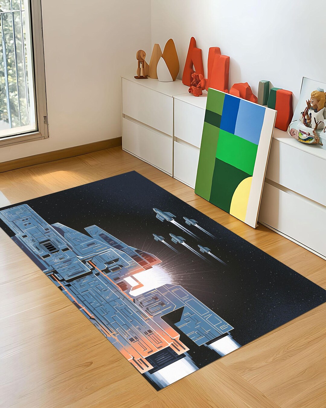 Custom Galaxy Spaceship Rug for Kids - Washable Rocket Ship Runner Rug ...