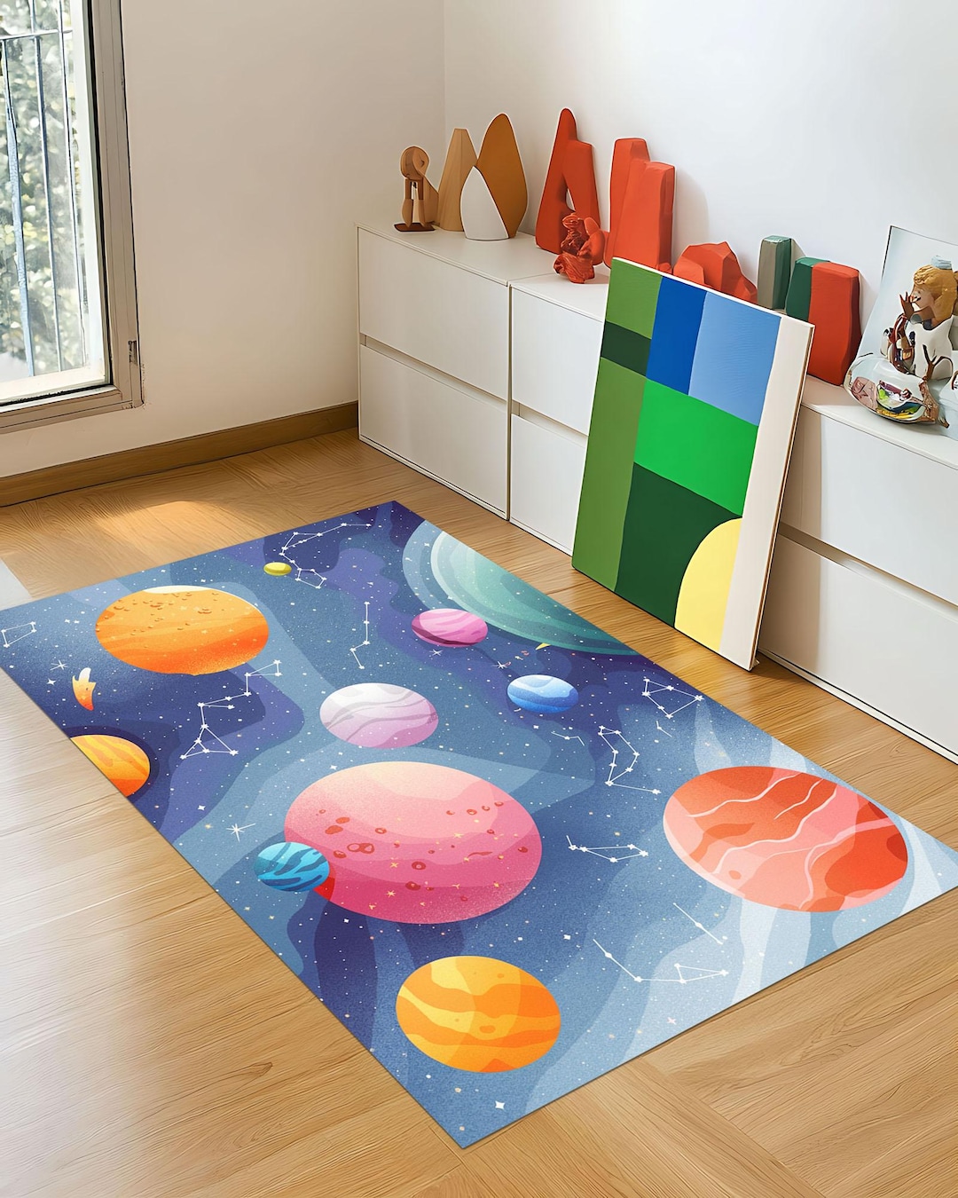 Galaxy Nursery Rug – Washable Outer Space Planets Kids Playroom & Baby ...