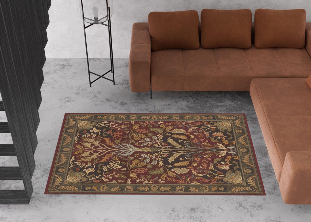 Custom Vintage Style Floral Area Rug, Traditional Brown Yellow Rug ...