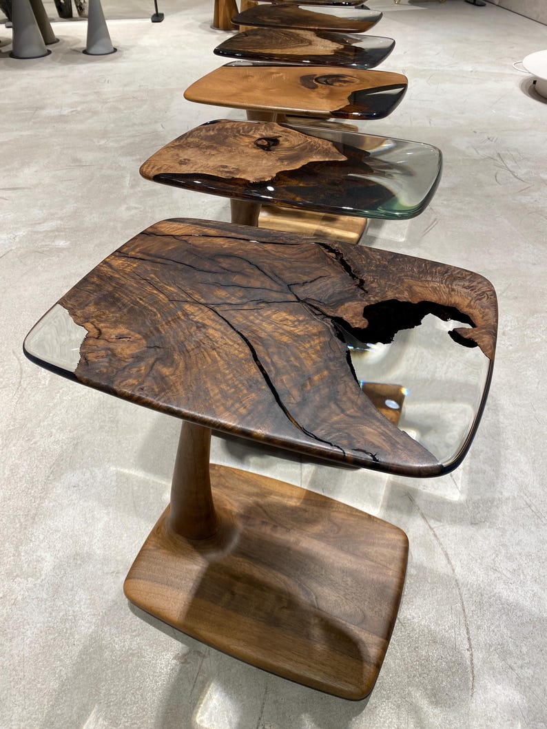 Handmade Walnut Epoxy Side Table on Wheels - Modern Accent Furniture - Etsy