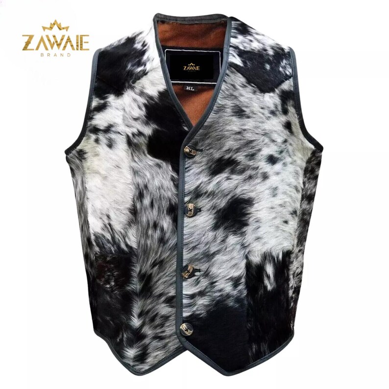 Handmade Cowhide Leather Vest for Men Western Cowboy Biker Style Hair ...