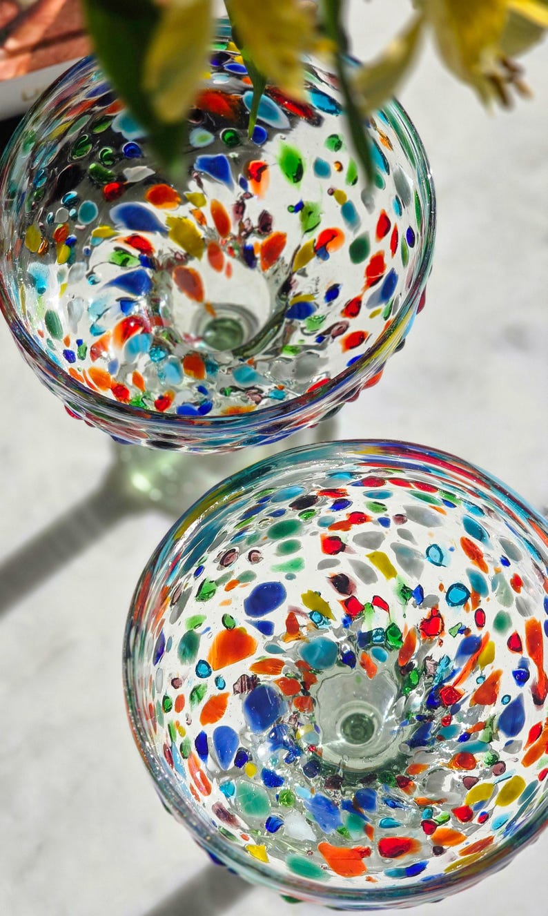 Handblown Confetti Rock Margarita Glasses, Multicolor, Rainbow,patio ...