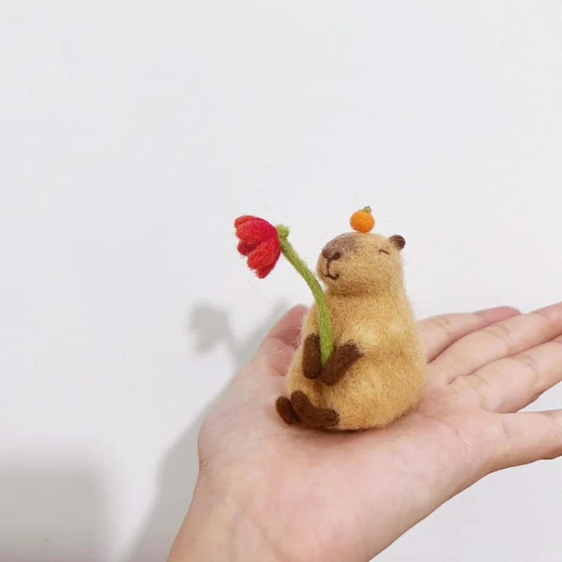 Mini Felt Capybara Figurine, Needle Felted Wildlife Animals Ornaments ...