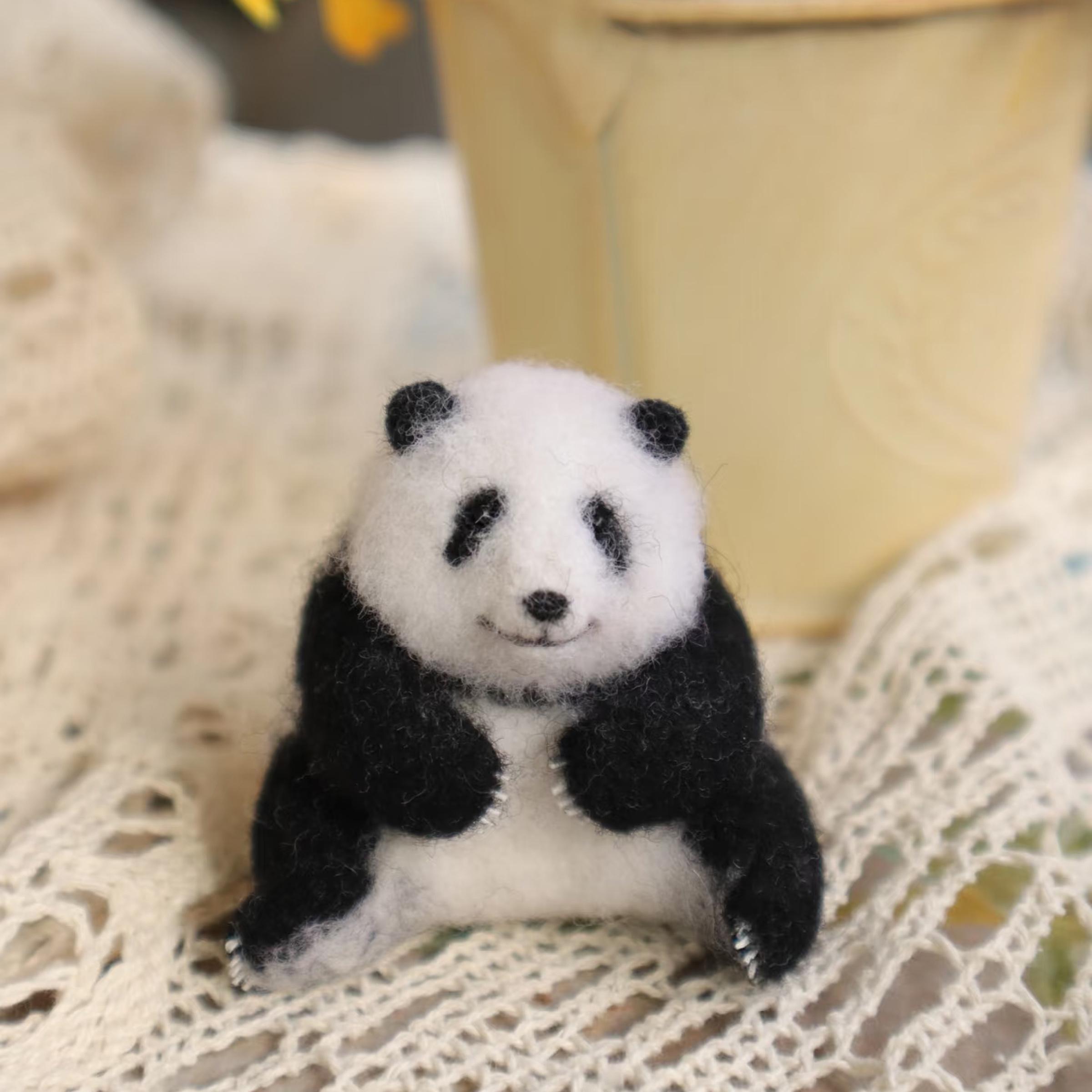 Mini Felt Panda Figurine,needle Felted Wildlife Animals,panda Ornaments ...