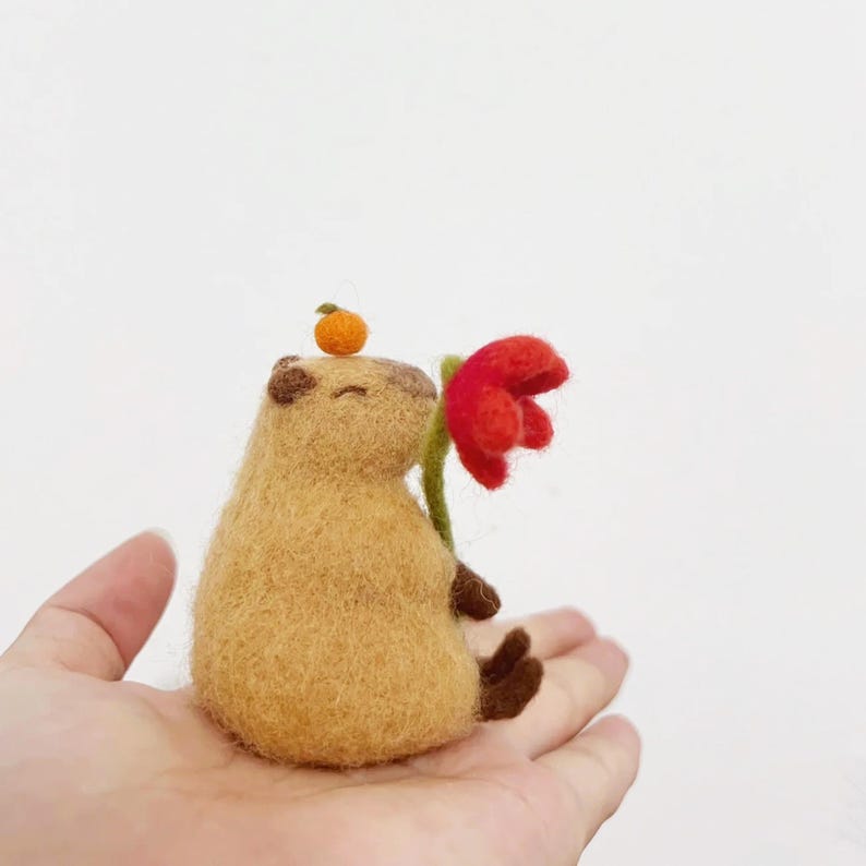 Mini Felt Capybara Figurine, Needle Felted Wildlife Animals Ornaments ...