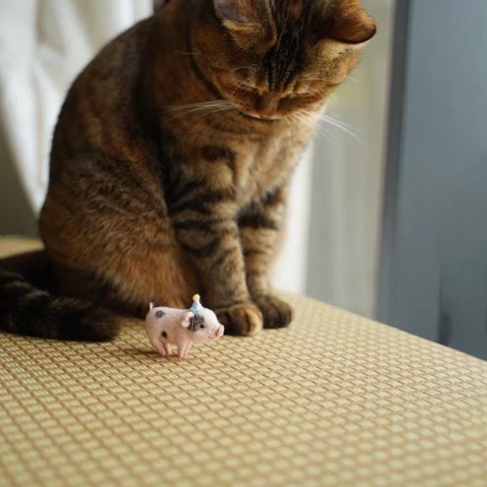 Needle Felted Pig Ornament, Handmade Wool Figurine, 3-inch Mini Decor ...