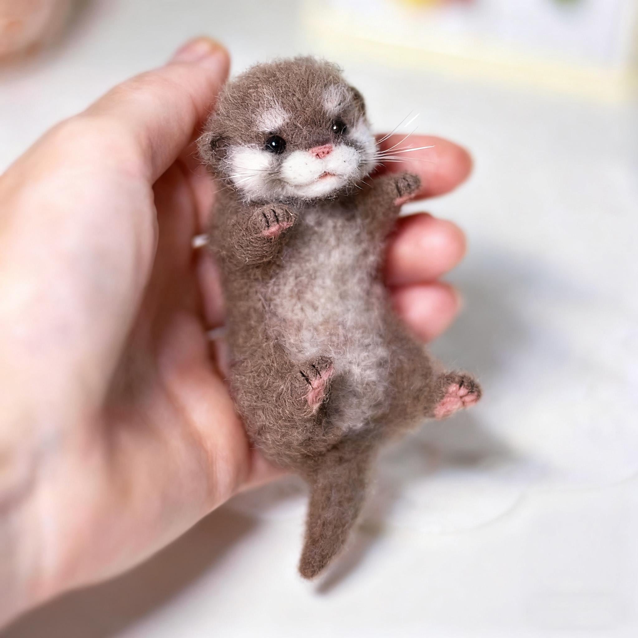 Handmade Needle Felted Otter - Natural Wool Animal Figurine - Etsy