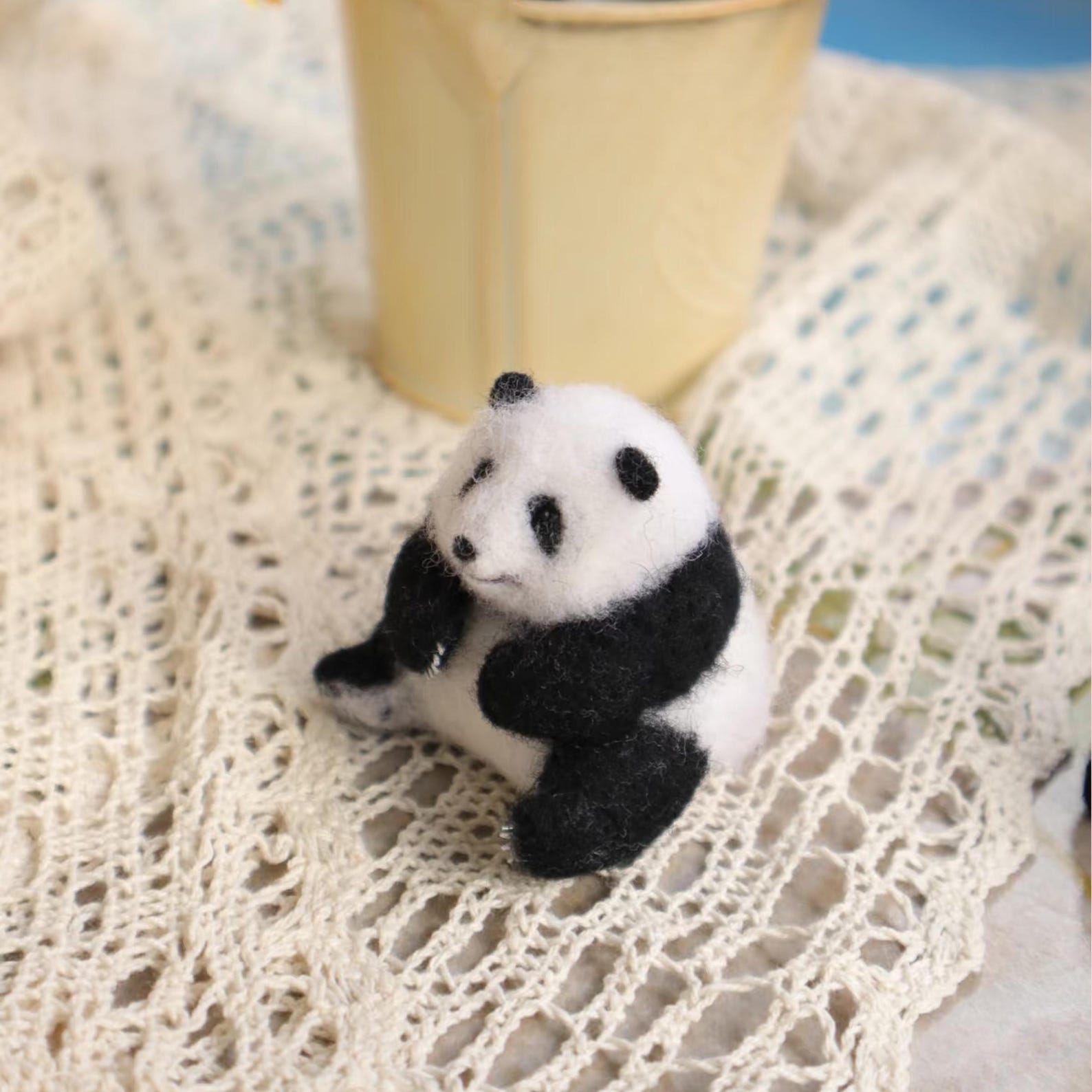 Mini Felt Panda Figurine,needle Felted Wildlife Animals,panda Ornaments ...