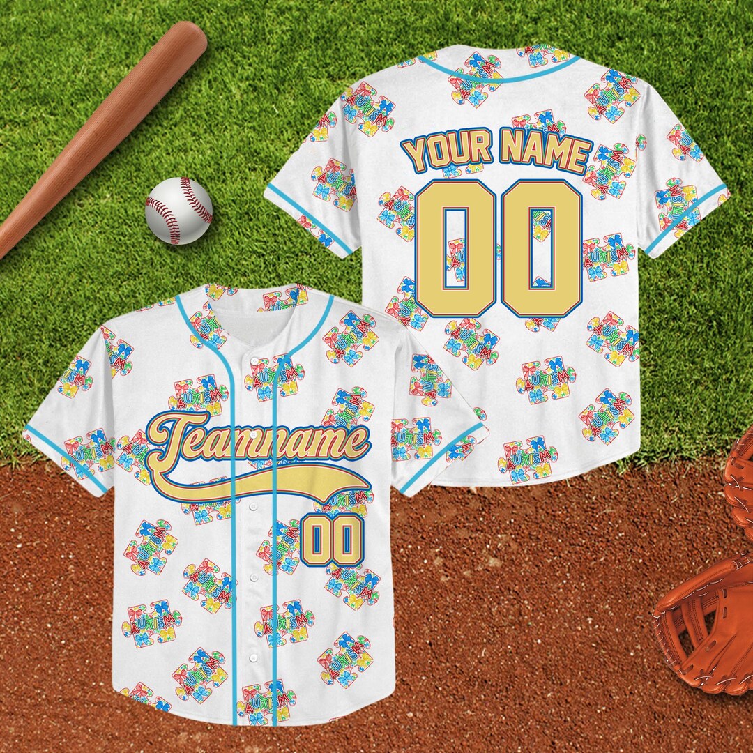 Personalized Autism Awareness Baseball Jersey, Custom Name Puzzle ...